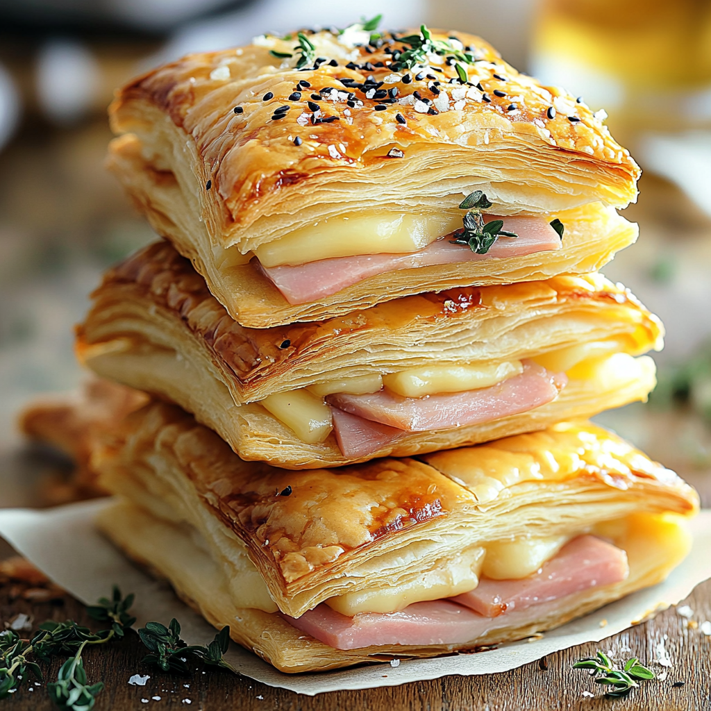 Crispy Ham & Cheese Puff Pastry Stacks Delightful Snack