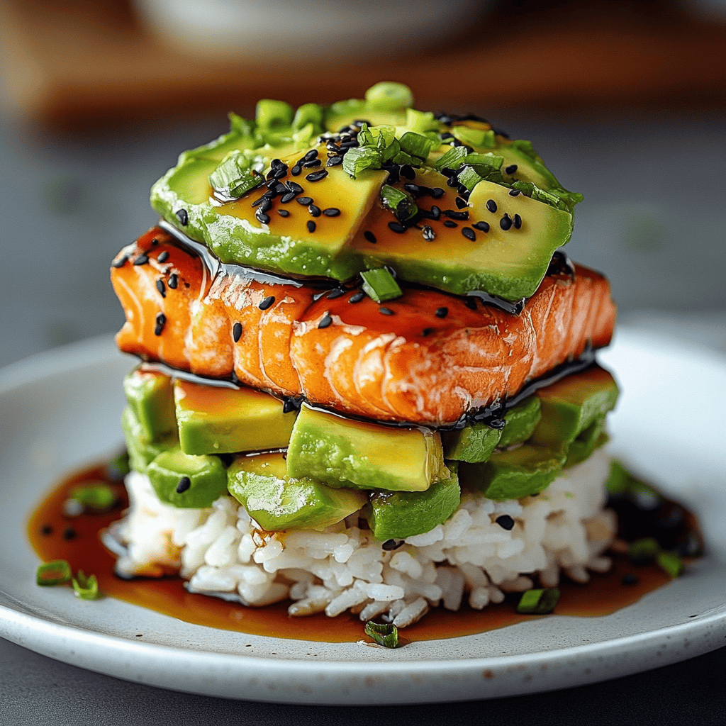 Teriyaki Salmon Avocado Rice Stack - Daily Family Meals | Tasty Recipes